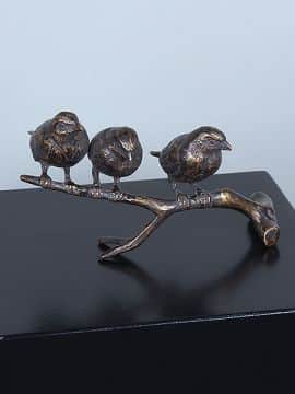 3 Spatzen auf einem Zweig, Bronze - Gartendekomarkt